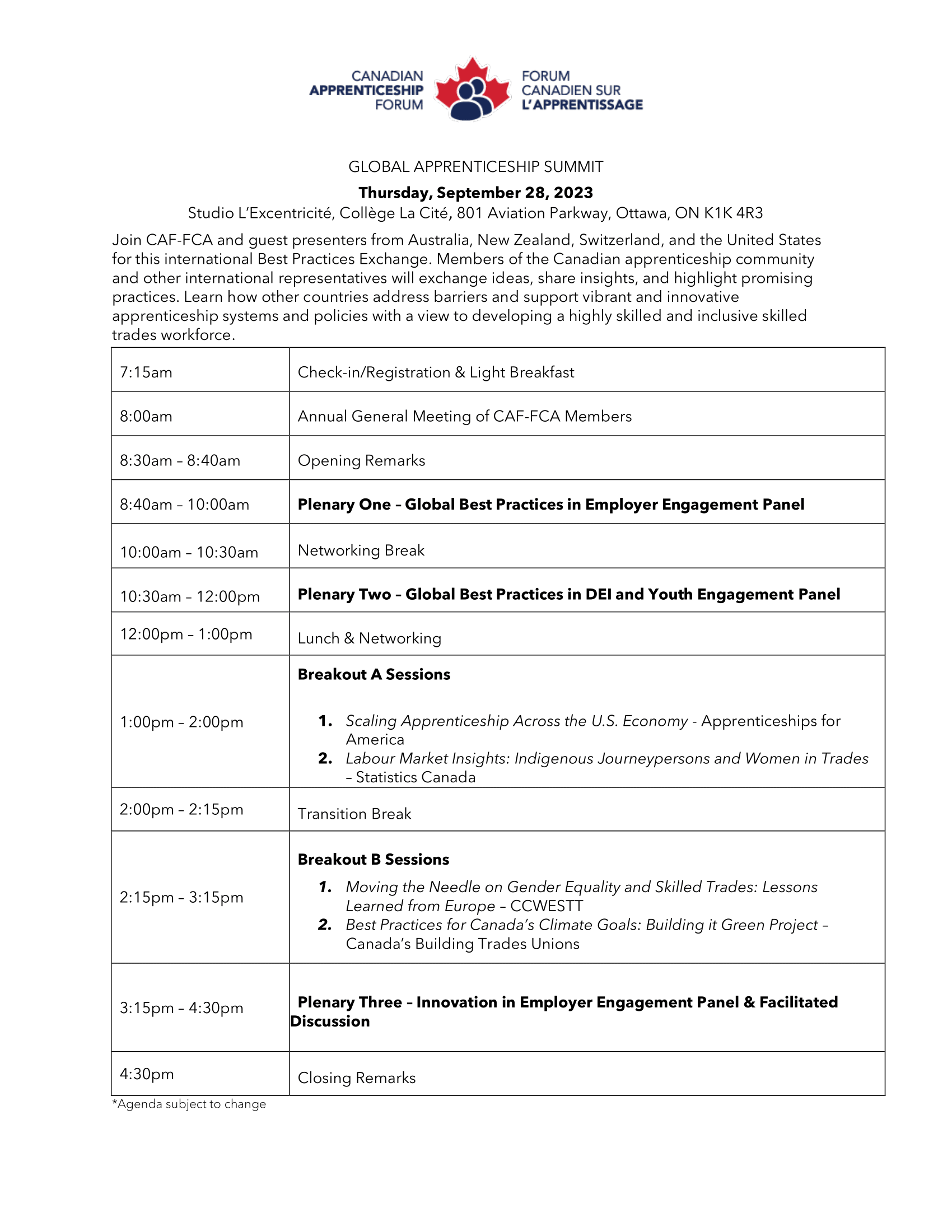 CAF-FAC Global Apprenticeship Summit 2023: International Stakeholders will Gather to Discuss ...